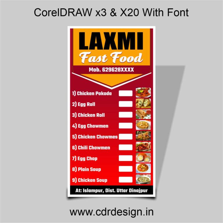 Laxmi Fast Food Menu Board CDR File - cdrdesign.in