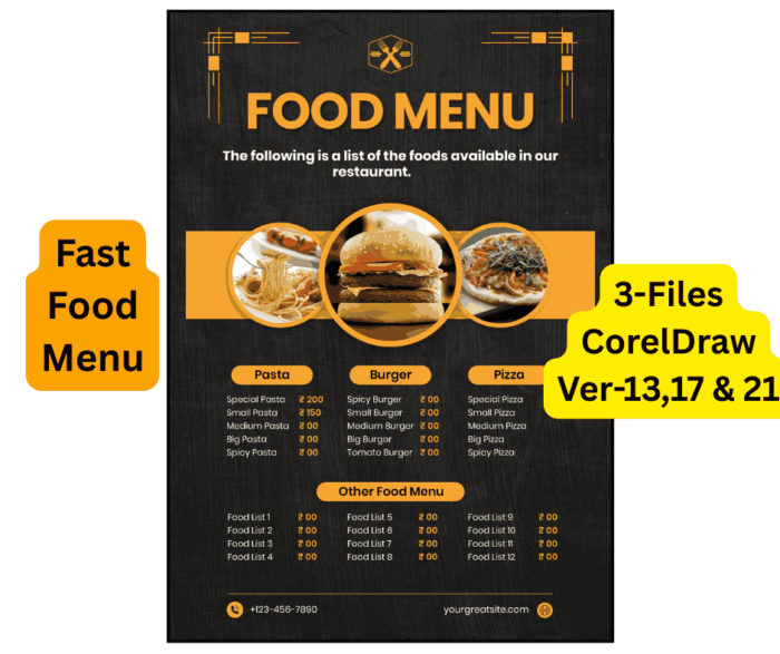 Fast Food Menu Card Design CDR File - cdrdesign.in